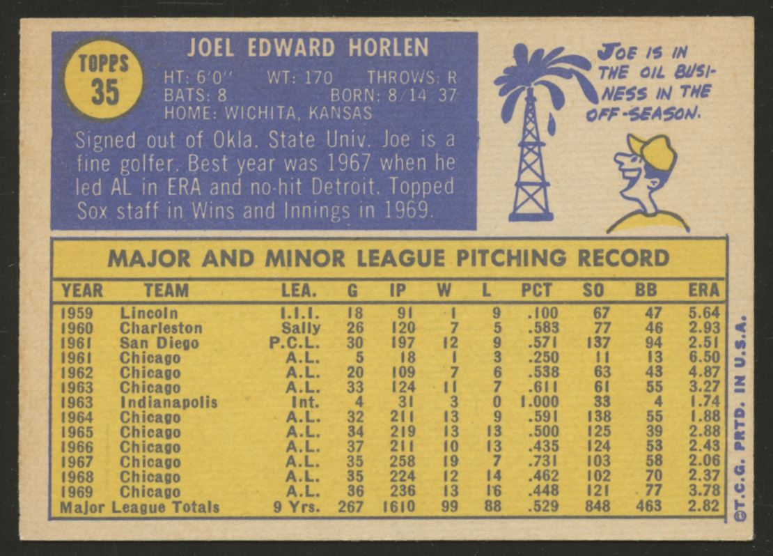 1970 Topps Joe Horlen #35 on Kronozio