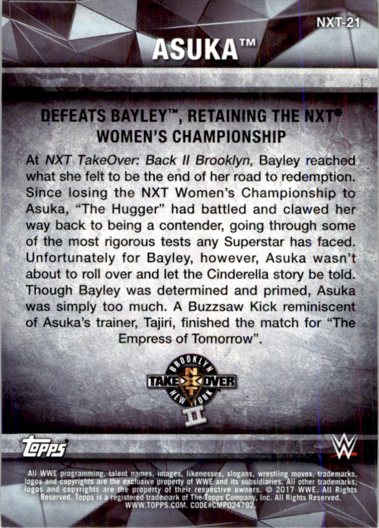 2017 Topps WWE Womens Division NXT 010 Asuka Defeats Bailey #NXT-21 on ...