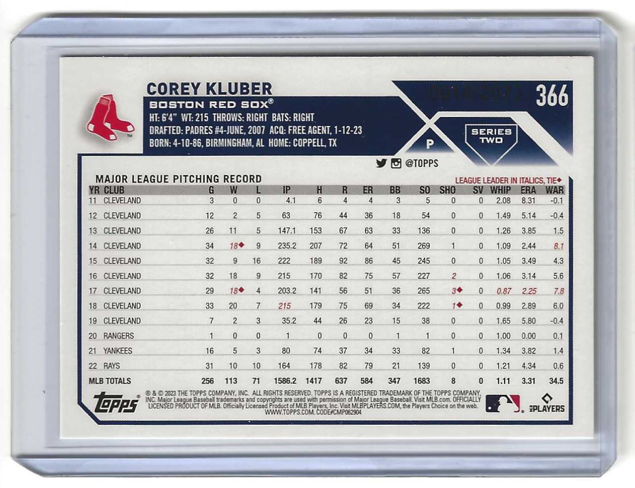 2023 Topps Series 2 Corey Kluber #366 on Kronozio