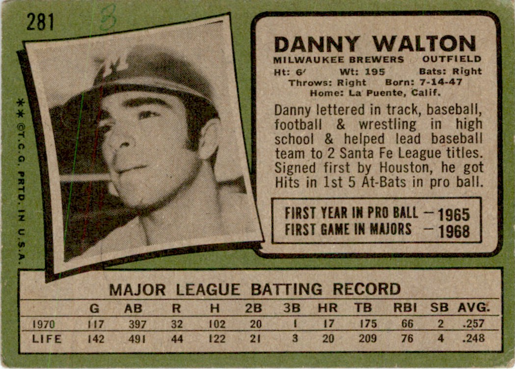 1971 Topps Danny Walton #281 on Kronozio