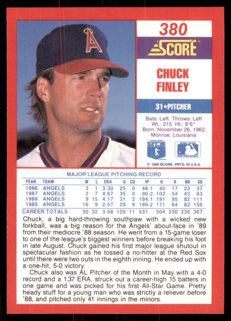 1990 Score Chuck Finley #380 on Kronozio