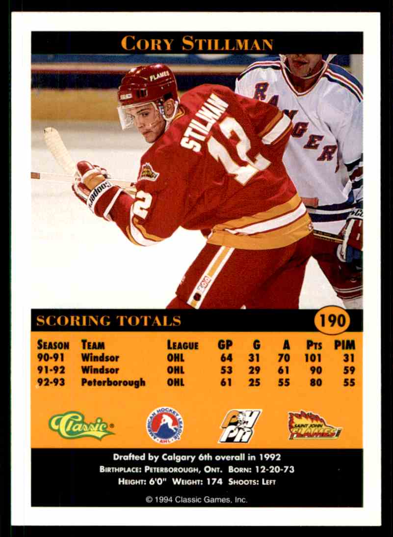 1994-95 Classic Pro Prospects Cory Stillman #190 on Kronozio