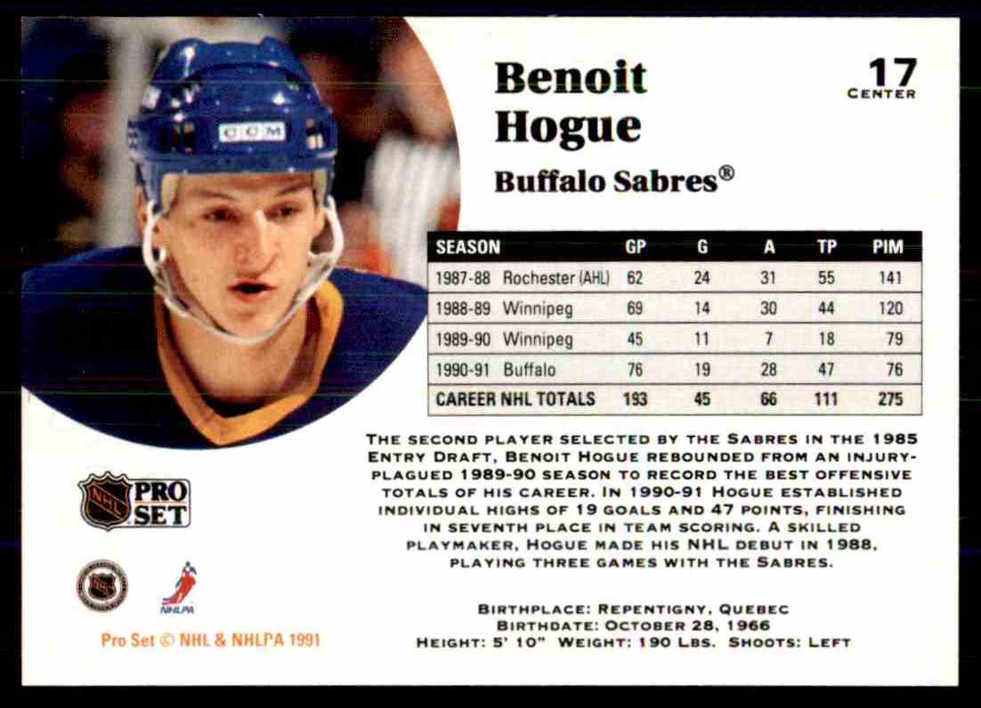 1991-92 Pro Set Benoit Hogue #17 on Kronozio