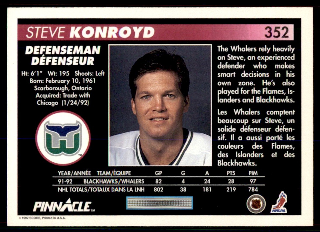 1992-93 Pinnacle French Steve Konroyd #352 on Kronozio