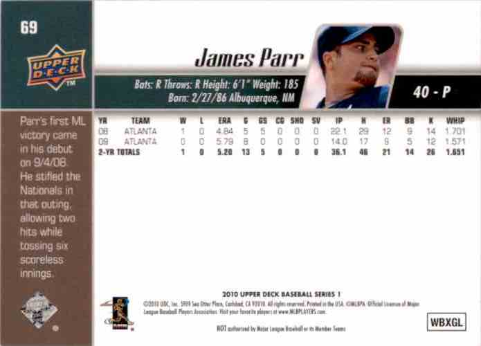 2010 Upper Deck James Parr #69 on Kronozio