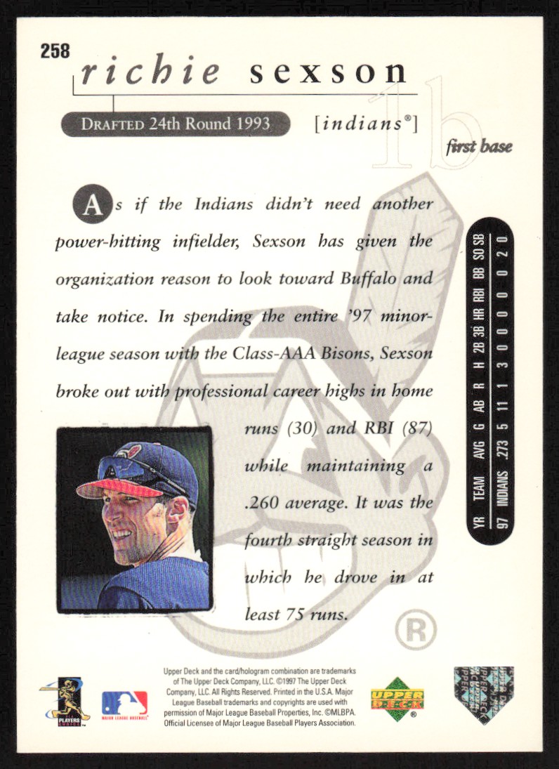 1998 Upper Deck Star Rookie Richie Sexson #258 on Kronozio