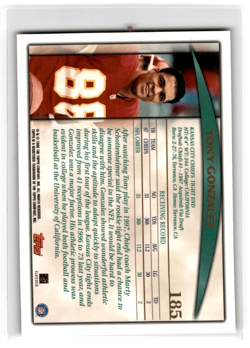 1998 Topps Tony Gonzalez #185 on Kronozio