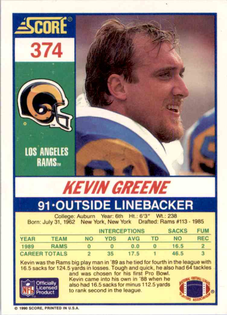 1990 Score Kevin Greene #374 on Kronozio