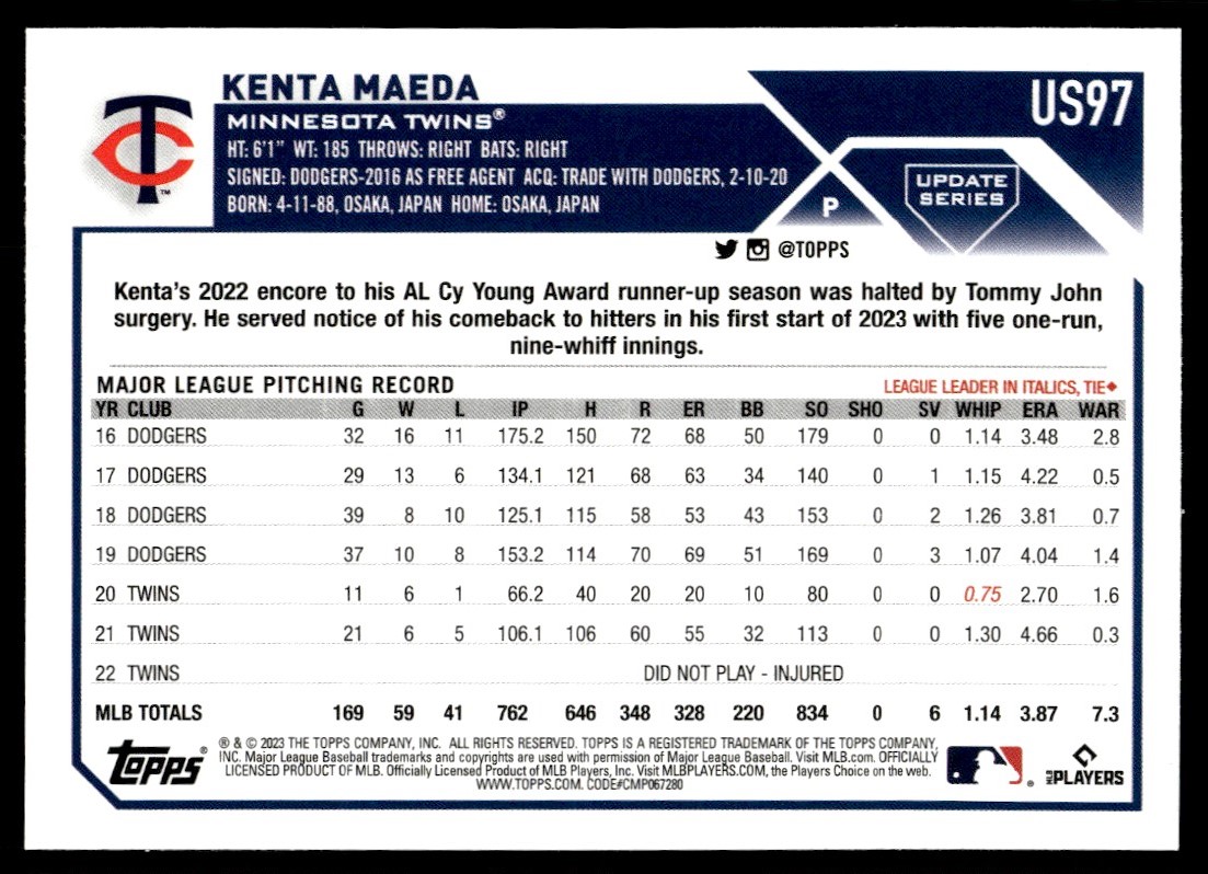 2023 Topps Update Kenta Maeda #US97 on Kronozio