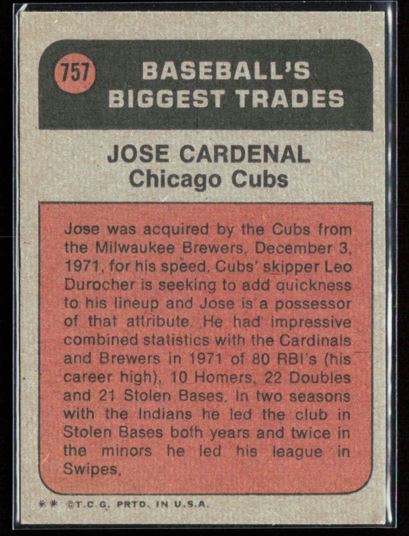 1972 Topps Traded Jose Cardenal #757 on Kronozio