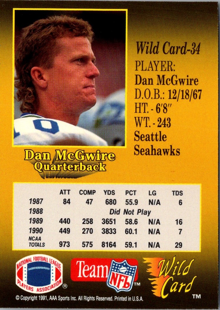 1991 Wild Card Dan McGwire #34 on Kronozio