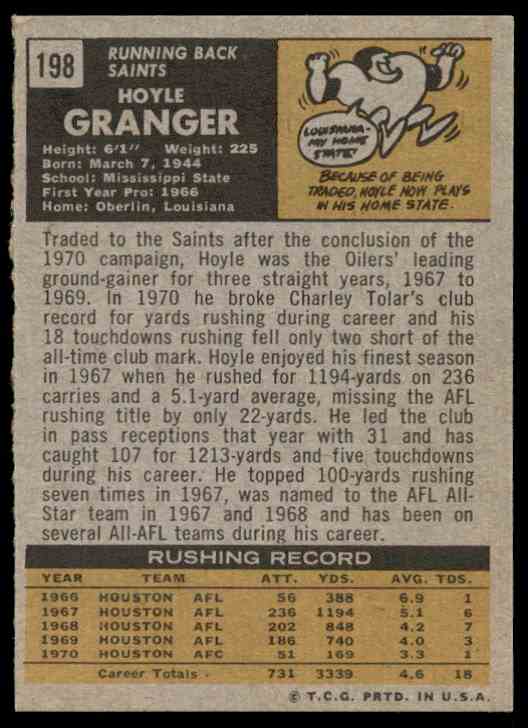 1971 Topps Football Hoyle Granger #198 on Kronozio