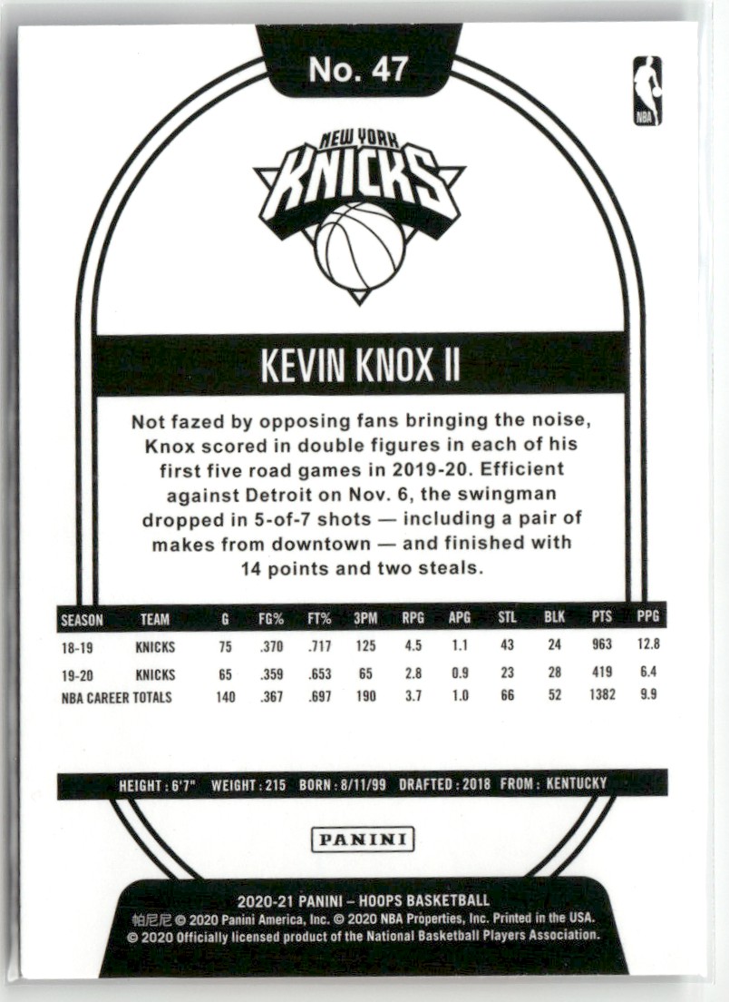 2020-21 Hoops Blue Kevin Knox II #47 on Kronozio